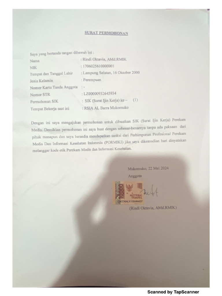 Surat Permohonan Rindi Oktavia. | PDF