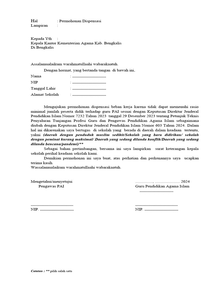 Contoh Surat Permohonan Dispensasi Rasio | PDF