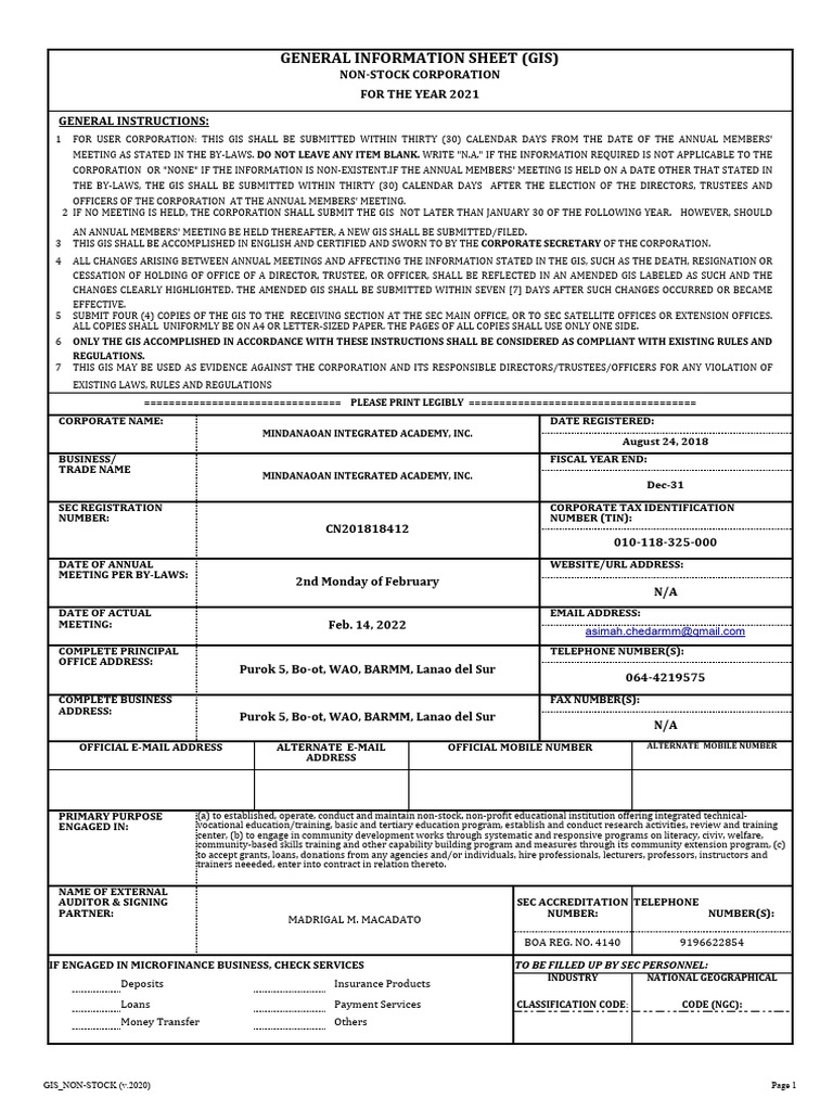 GIS 2021 | PDF | Securities (Finance) | Board Of Directors