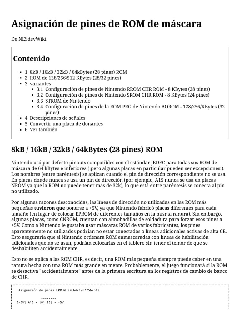 Pinout de ROM de Máscara - NESdev Wiki | PDF | Memoria de sólo lectura ...