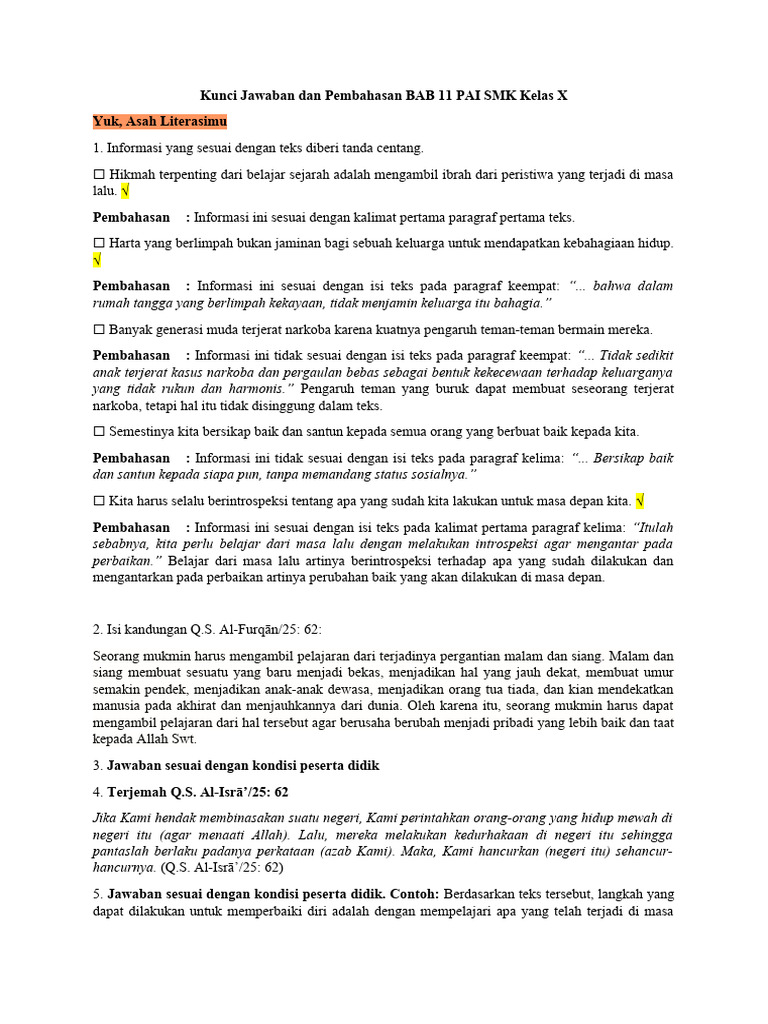 Kunci Jawaban Dan Pembahasan Kelas X (Bab 11) - NH - Revisi | PDF | Kajian Bahasa Asing | Agama ...