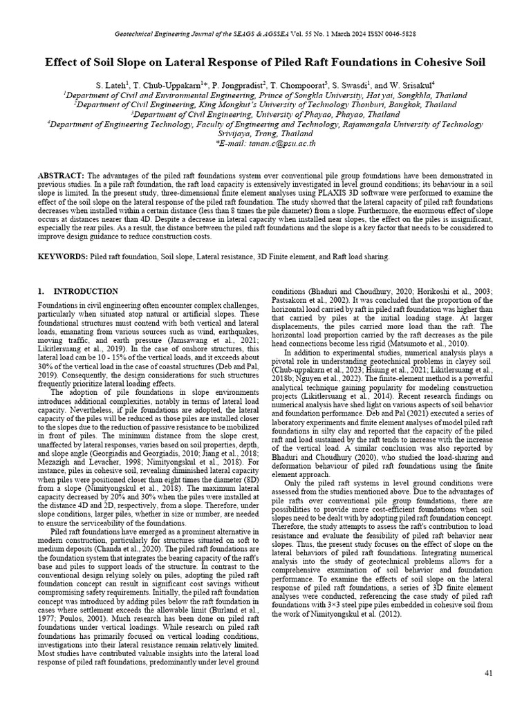 5 ID255051 - Effect of Soil Slope On Lateral Response of Piled Raft ...