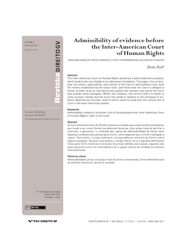 Admissibility of Evidence Before The Inter-American Court of Human ...