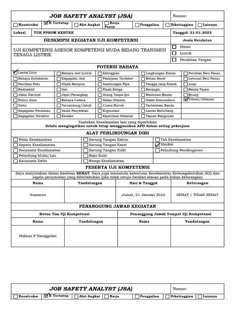 Analisis Keselamatan Kerja JSA 2022 | PDF