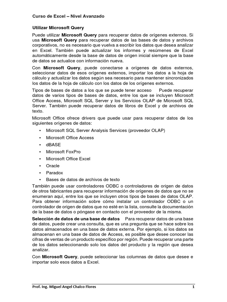 Uso de Microsoft Query en Excel | PDF | Bases de datos | Microsoft Excel