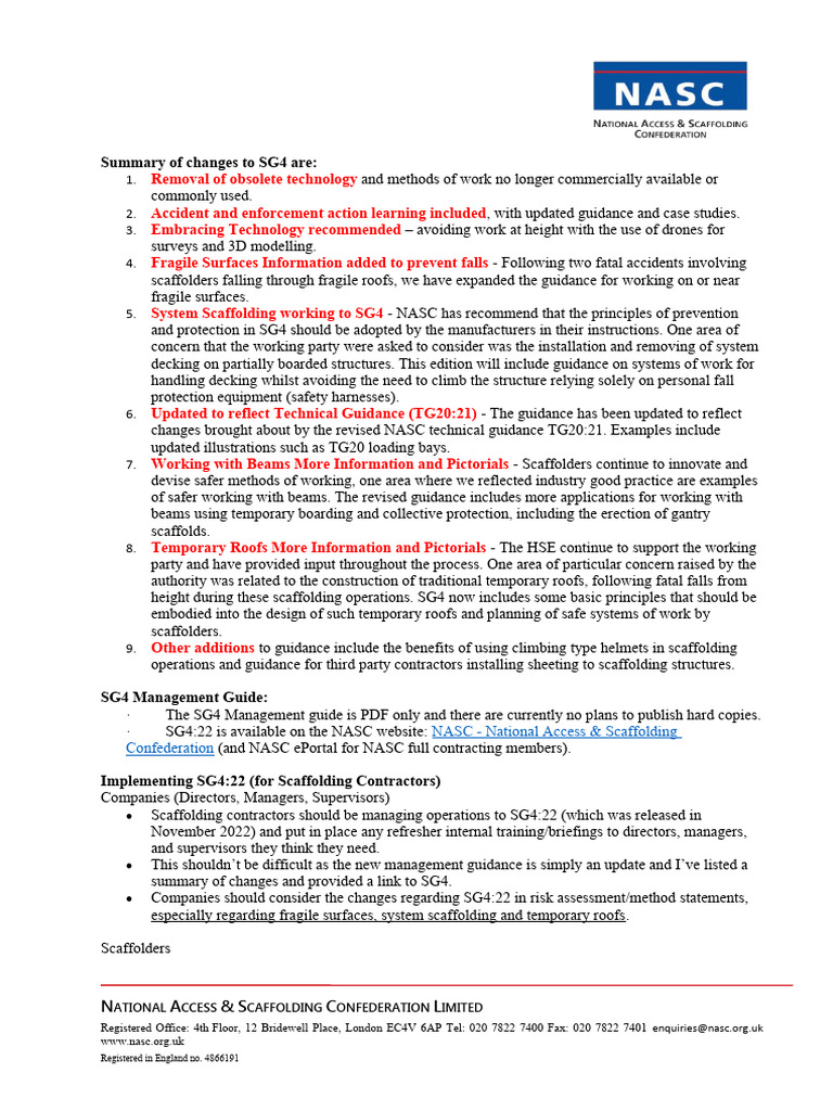 Changes To SG4 | PDF | Scaffolding