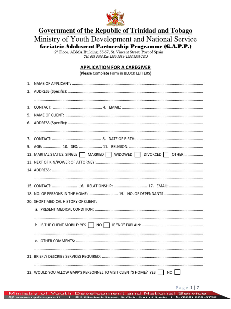 GAPP Application For A Caregiver | PDF | Meal | Health Care