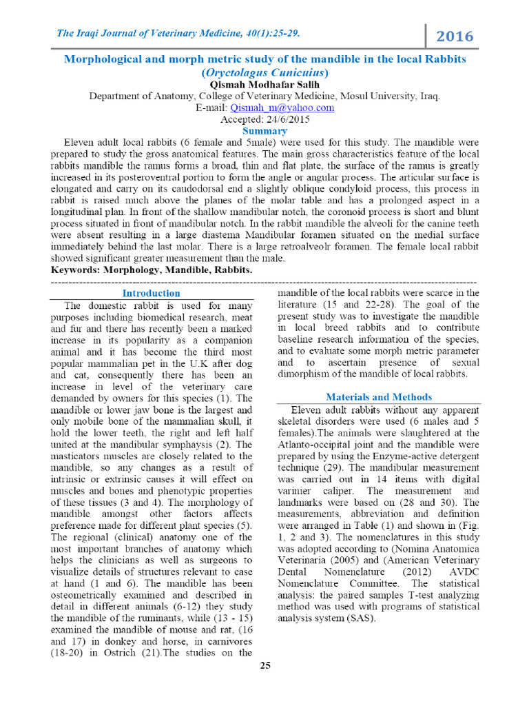 View of Morphological and Morph Metric Study of The Mandible in The ...