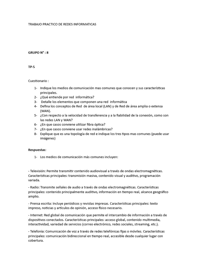 TP5 (Redes Informaticas) Nformática | PDF | Red de computadoras | Red de área amplia