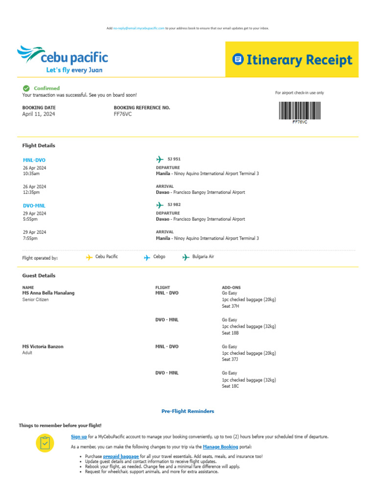 VOB AND BENG DAVAO TICKET | PDF | Fee | Credit Card