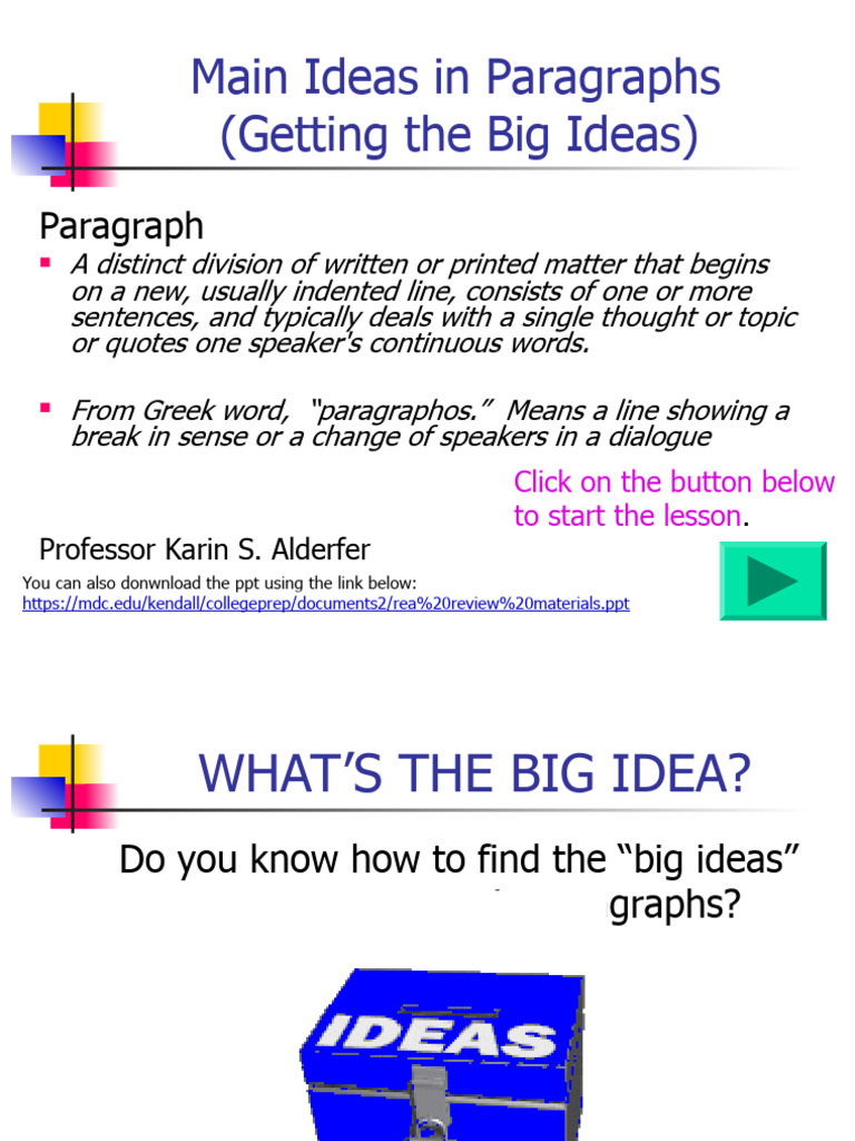 MAIN IDEAS IN A PARAGRAPH | PDF | Sentence (Linguistics) | Paragraph