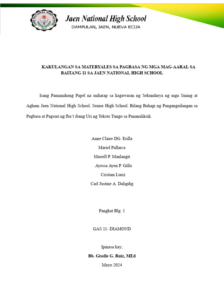 Pananaliksik Group 1 Kabanata1 - 3 | PDF