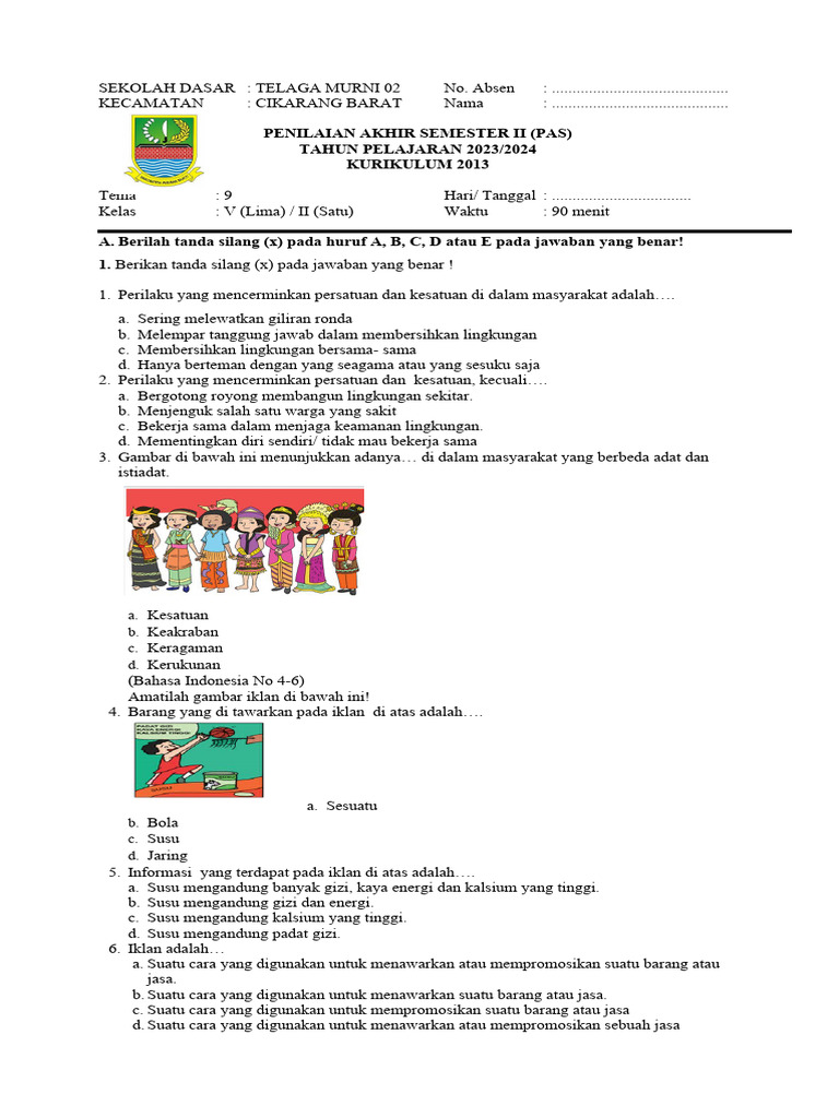 Soal Pas Tema 9 KLS 5 SMT 2 | PDF