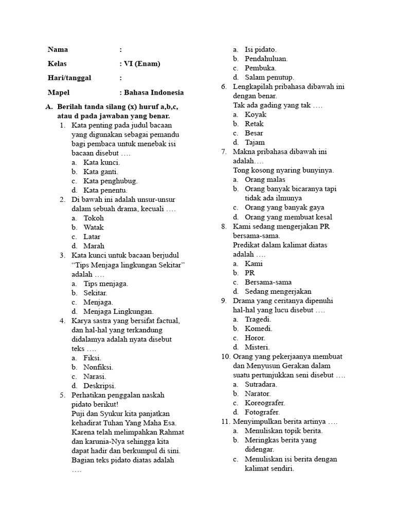 Uas B.indo Pilgan 40 | PDF | Fiksi Umum