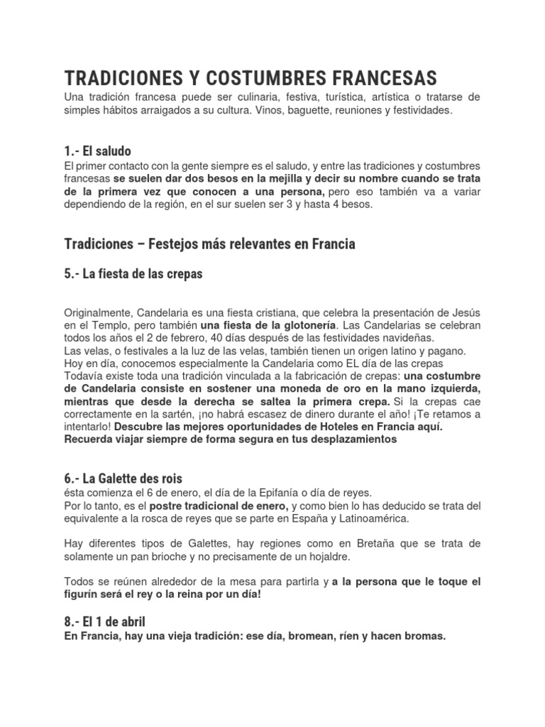 Tradiciones y Costumbres Francesas | PDF