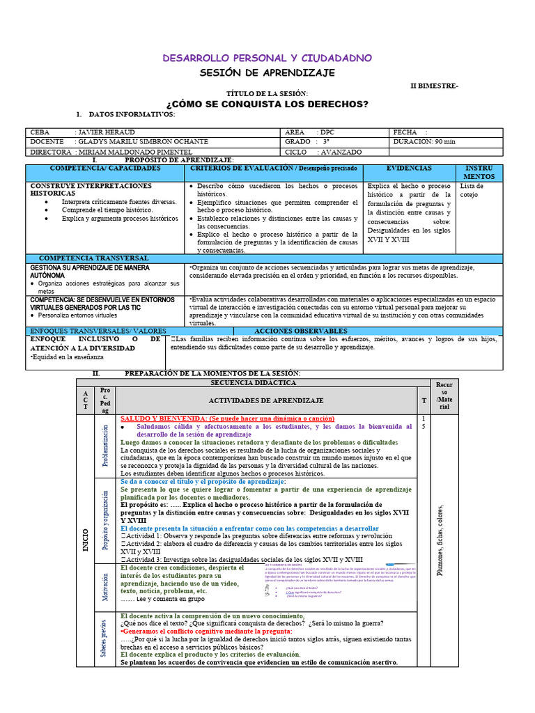 UD-II S1 DPC 3°avanzado ¿Como Se Conquista Los Derechos PARTE I | PDF ...