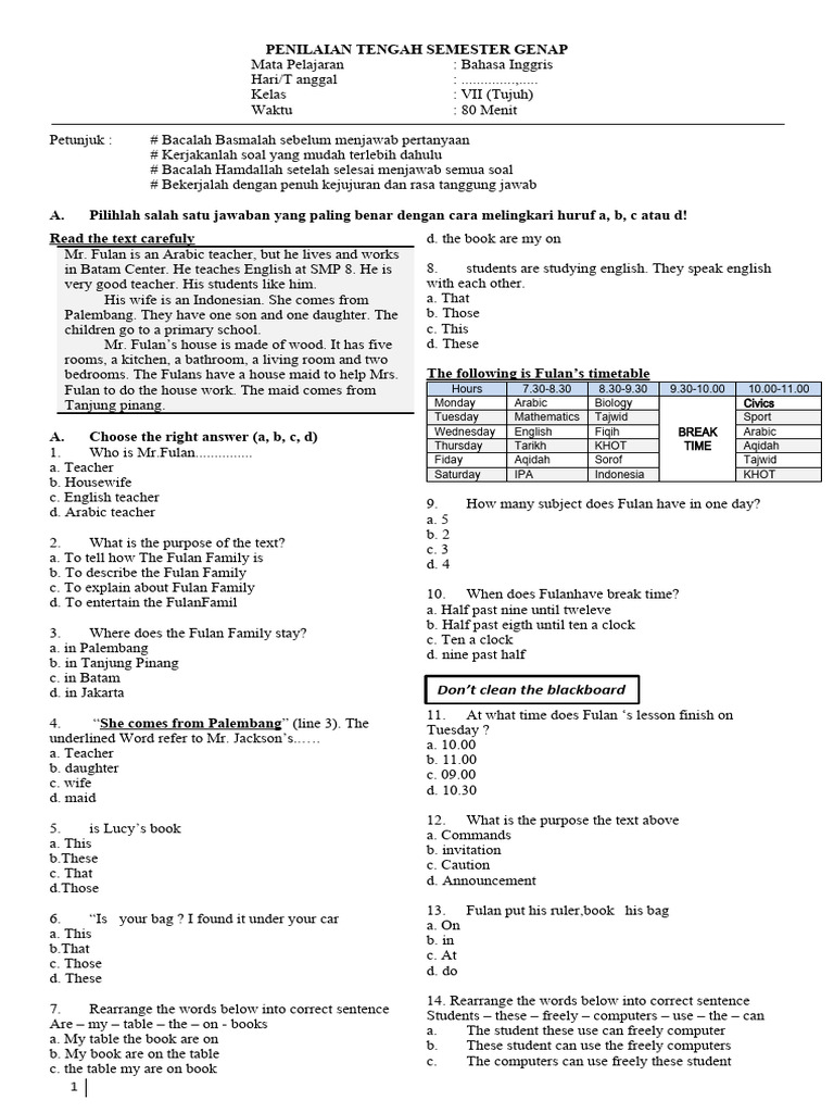 Soal PTS Genap 7 Bahasa Inggris | PDF | Linguistics