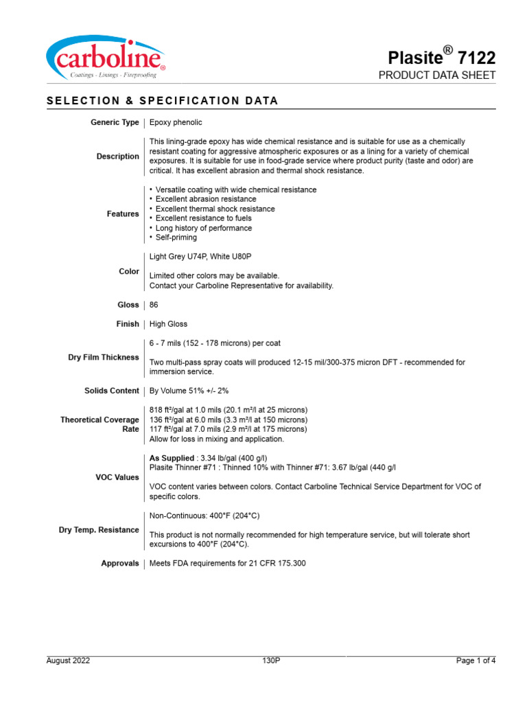 Plasite_7122_PDS | Download Free PDF | Materials | Industrial Processes