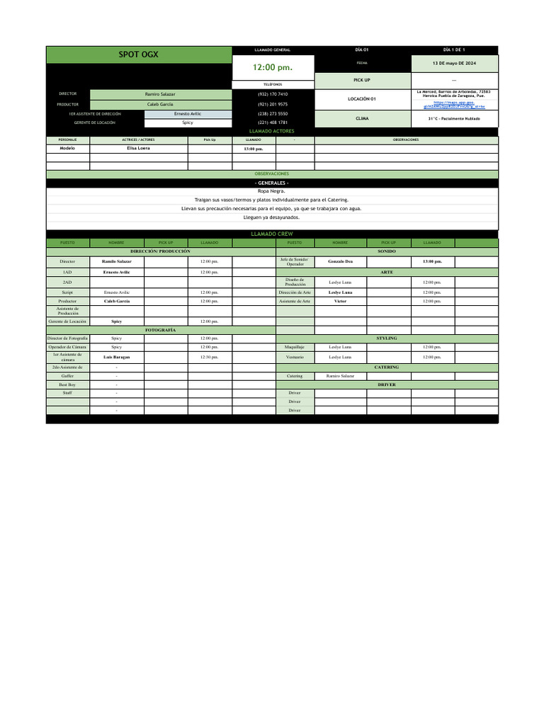 HojaDeLlamado - Día1 - OGX - Hoja 1 | PDF