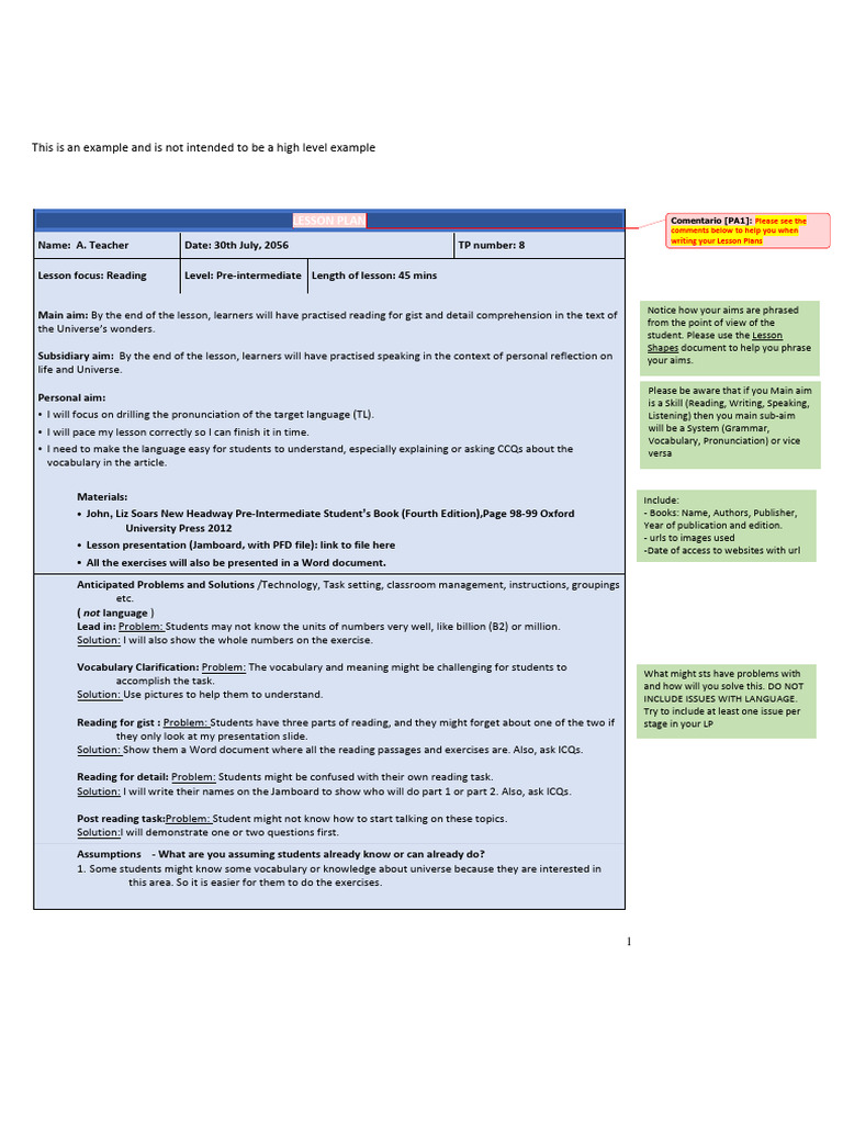 Sample Lesson Plan. Reading | PDF | Atmosphere Of Earth | Atmosphere