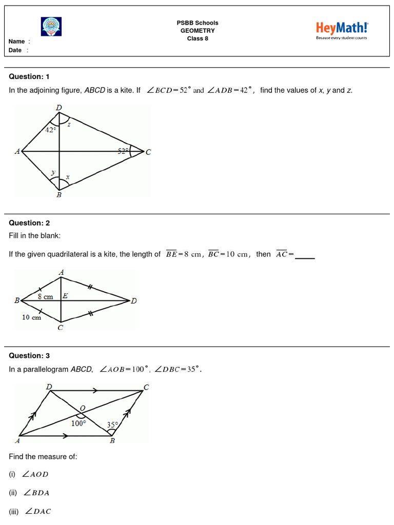 STD Eight Revision Worksheet | PDF | Area | Rectangle