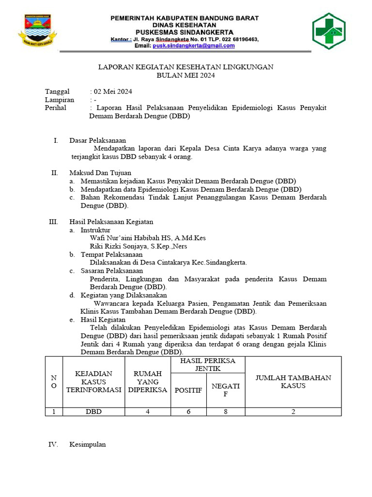 Laporan Kegiatan Kesehatan Lingkungan DBD | PDF | Pengembangan Diri ...
