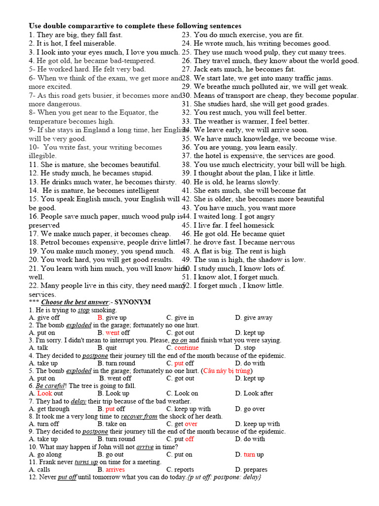 Double Comparative Exercises | PDF