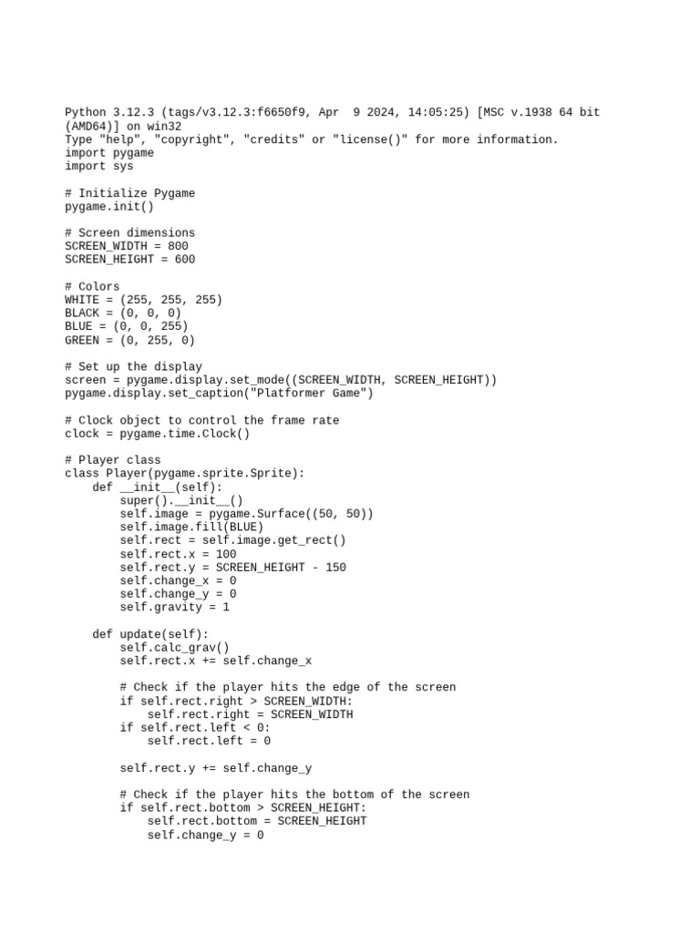 Platformer Game - Py | PDF | Computer Engineering | Computing Platformer Game - Py | PDF | Computer Engineering | Computing