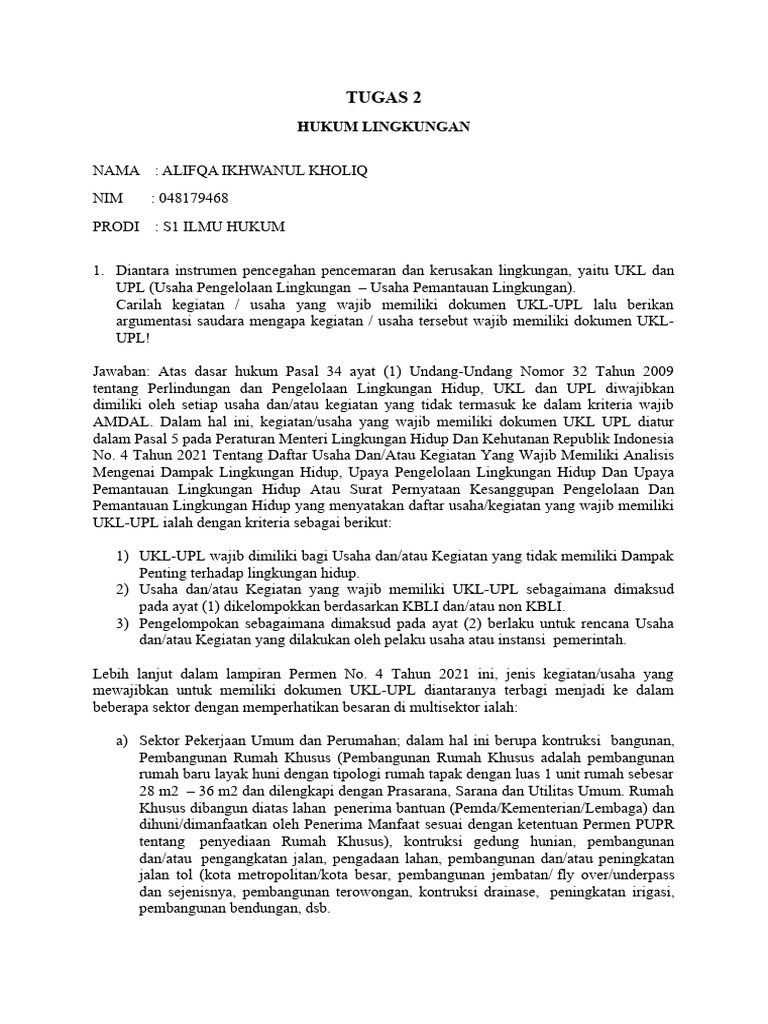 Tugas 2 Hukum Lingkungan | PDF | Sains & Matematika