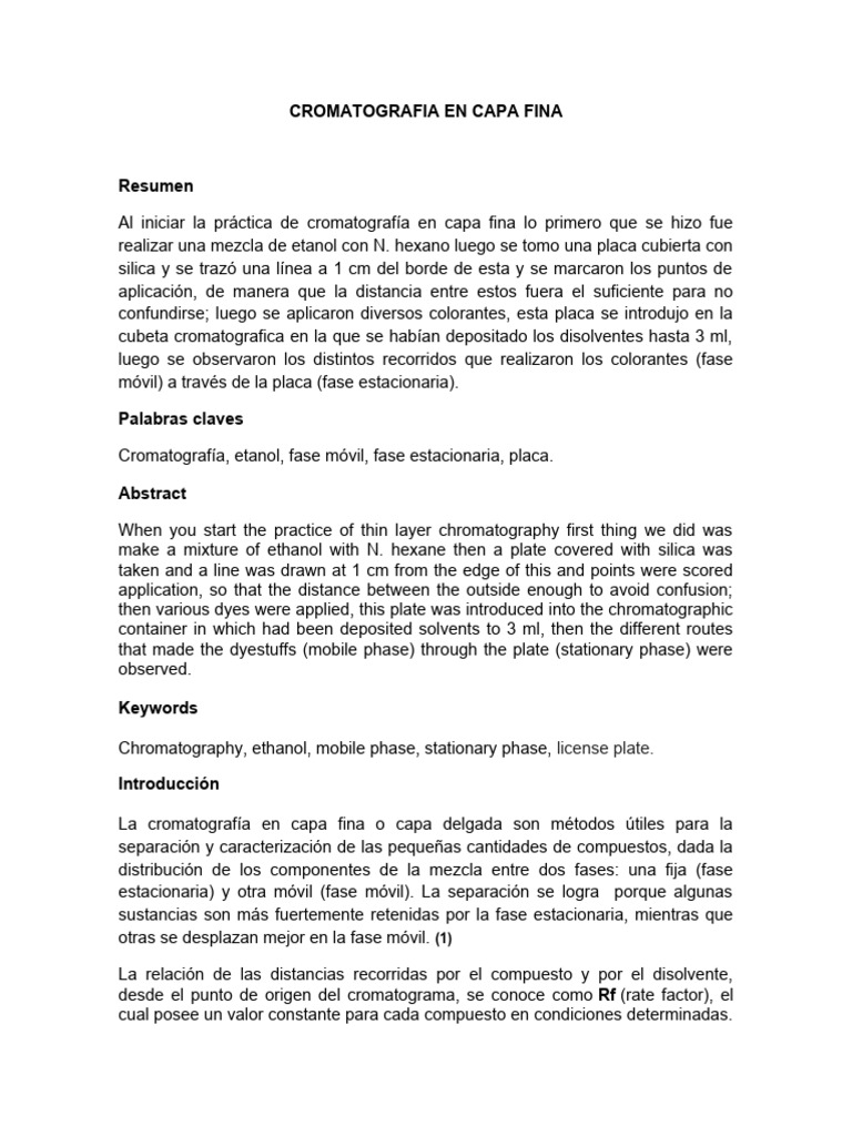 Cromatografia en Capa Fina | PDF | Cromatografía | Cromatografía de capa fina
