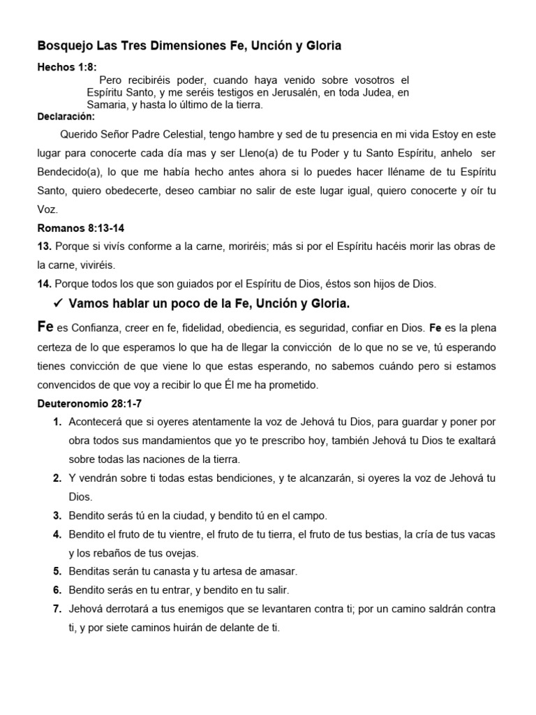 Bosquejo Las Tres Dimensiones Fe | PDF | La unción | Dios