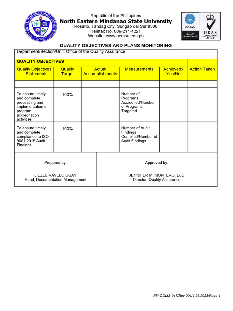 Quality Objectives and Plans Monitoring | PDF | Business | Technology ...