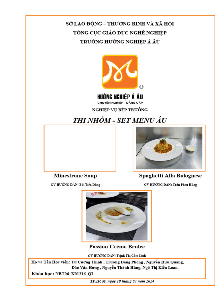Set Menu Âu - bản cuối | PDF