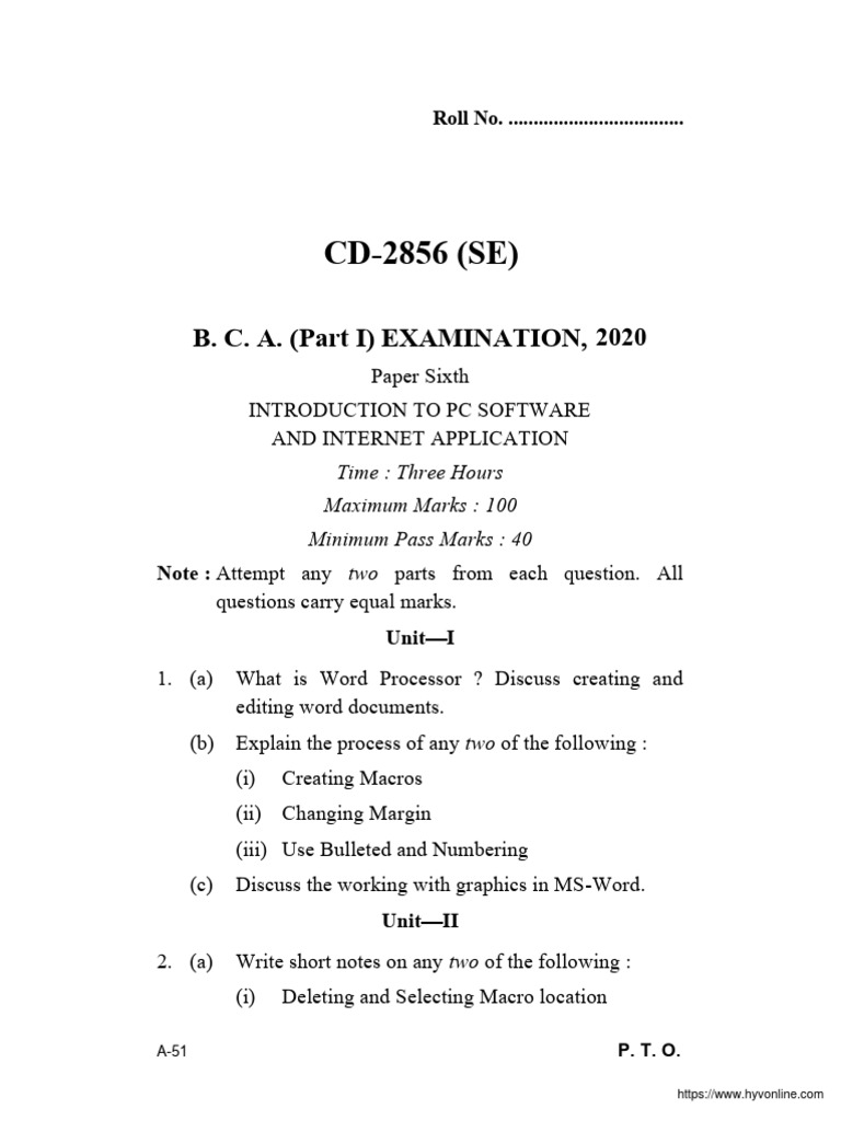 Bca Part 1 Introduction To PC Software CD 2856 Se 2020 | PDF ... Bca Part 1 Introduction To PC Software CD 2856 Se 2020 | PDF ...