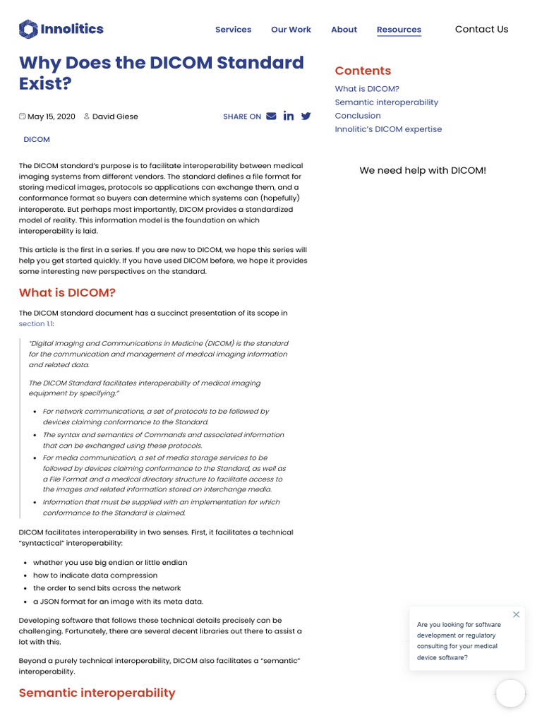 DICOM Standard: Ensuring Medical Imaging Interoperability | PDF ...