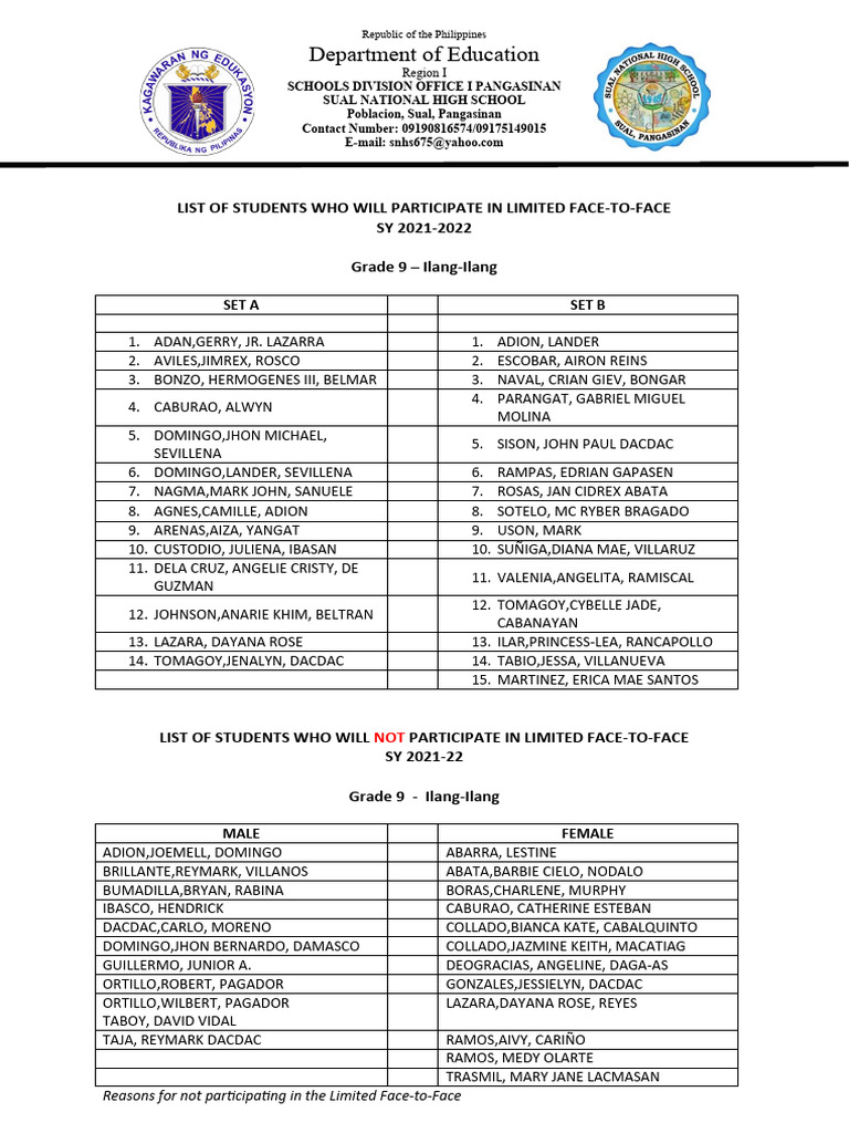 9-Ilang-Ilang-Students F2F | PDF