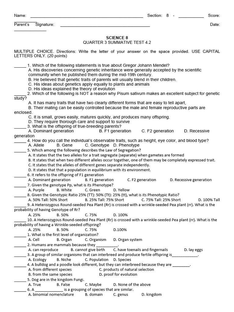 Sci 8 Q4 ST2 | Download Free PDF | Dominance (Genetics) | Genetics