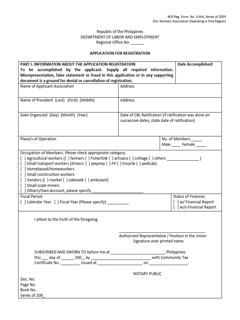 BLR Reg Form No. 3 - WA, Series of 2003 | PDF