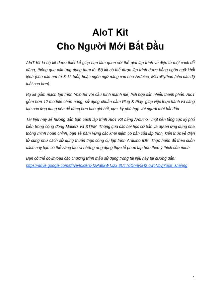 AIoT Kit - Tài Liệu Hướng Dẫn Lập Trình Arduino | PDF