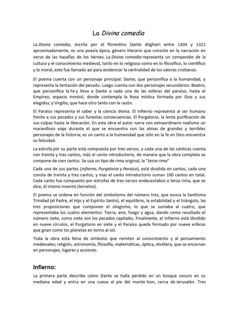 La Divina Comedia: Viaje de Dante | PDF | Divina Comedia | Creencia ...