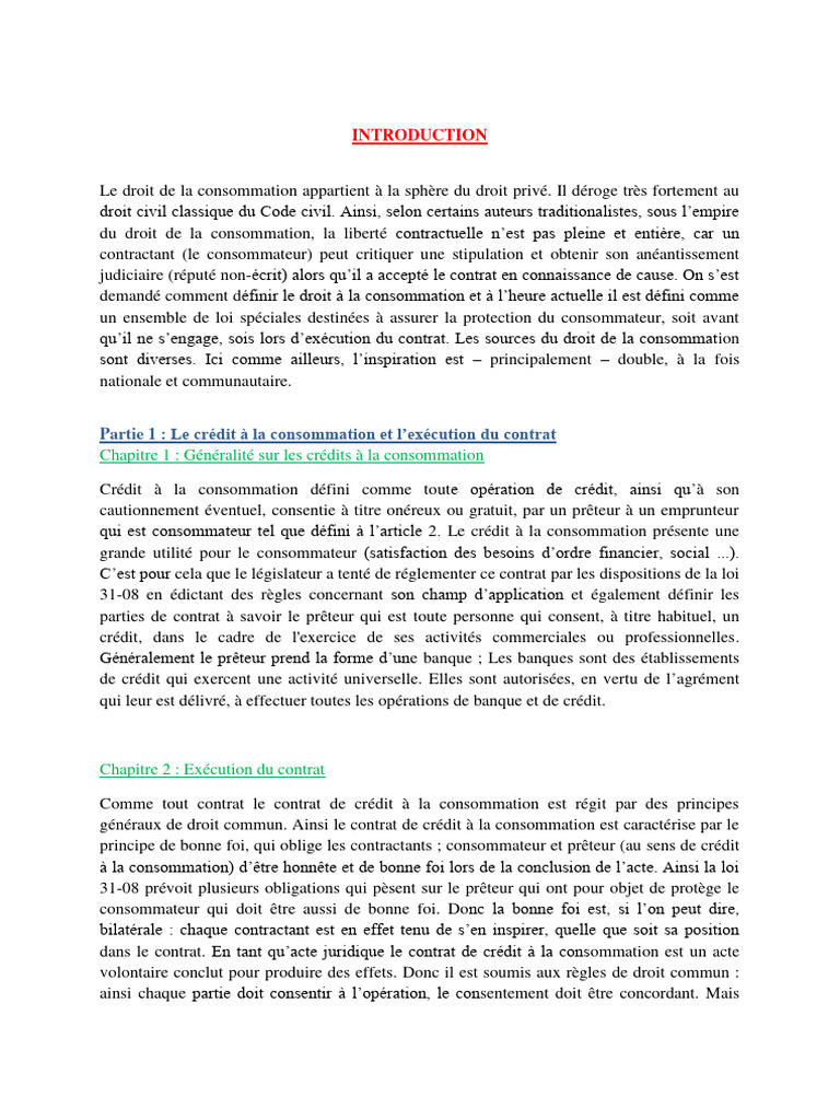 Contrat de crédit à la consommation | PDF | Crédit | Finance et gestion ...