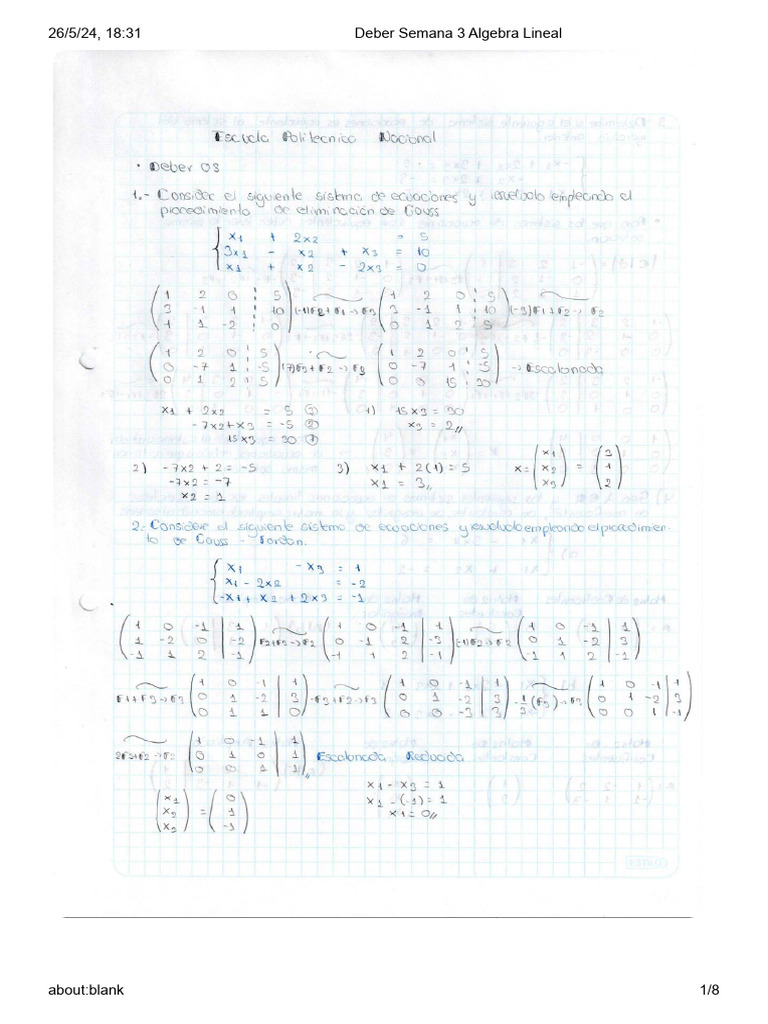 Deber Semana 3 Algebra Lineal | PDF Deber Semana 3 Algebra Lineal | PDF