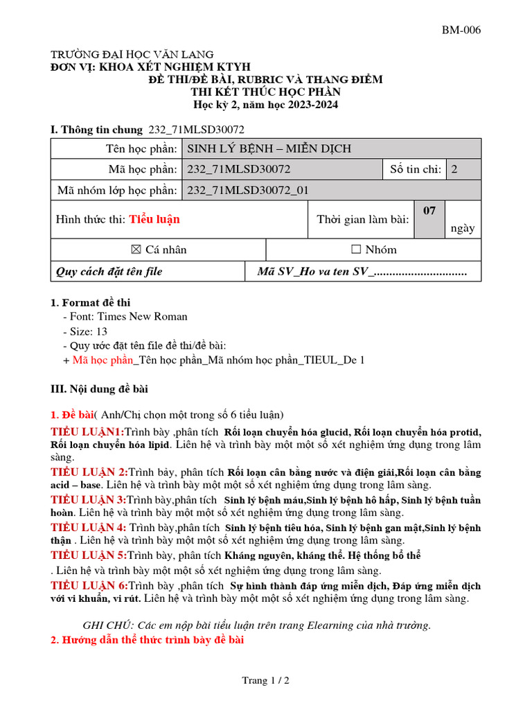 71MLSD30072 - SINH LY BENH - MIEN DICH - K29 - TIEUL - de 1 | PDF