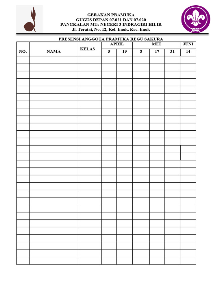 Absensi Anggota Pramuka | PDF