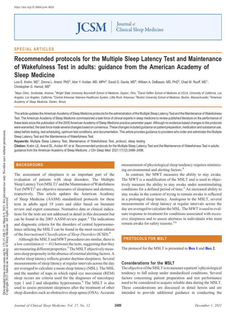 JCSM 9620 | PDF | Sleep | Animal Physiology