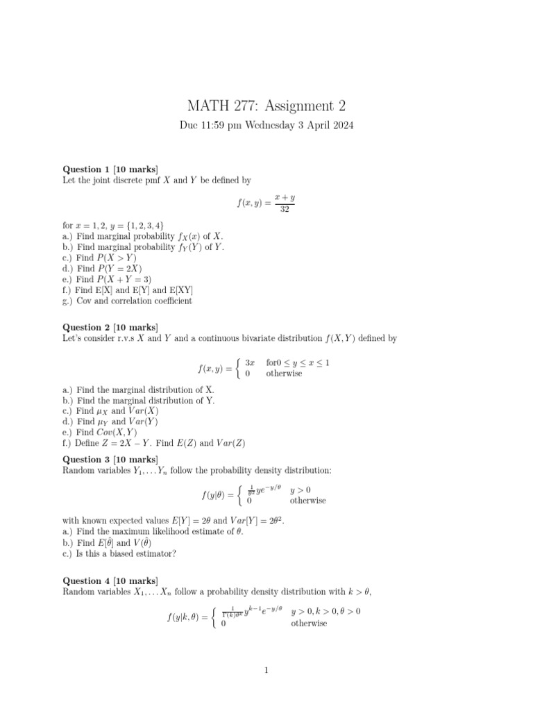 Math277 Assignment2 2024 | PDF | Estimator | Probability Distribution