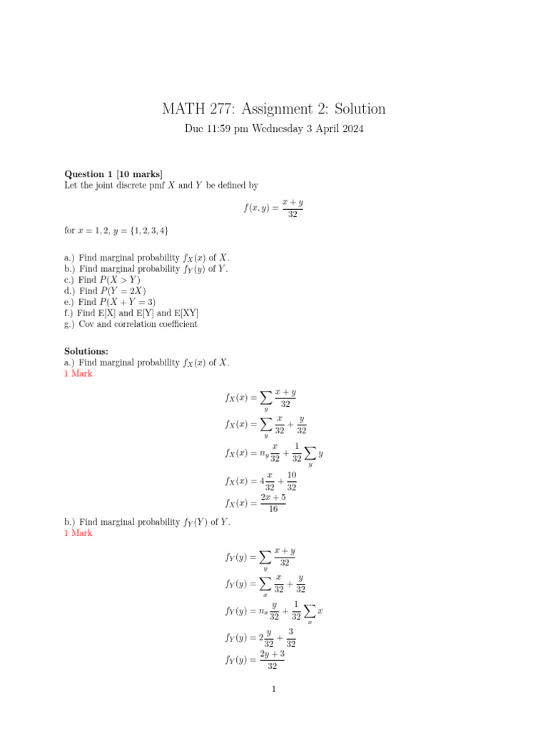 Math277 Assignment2 2024 Solution Markersguide | PDF | Estimator | Bias Of An Estimator