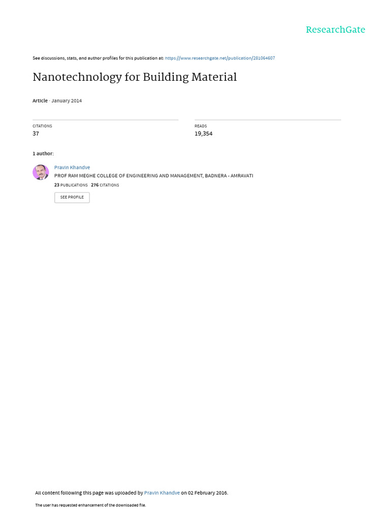 1 Nanotechnology in Building Material | PDF | Nanotechnology | Nanomaterials