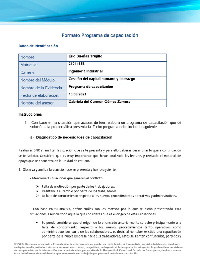 EA4 - Programa de Capacitación | PDF | Evaluación | Business