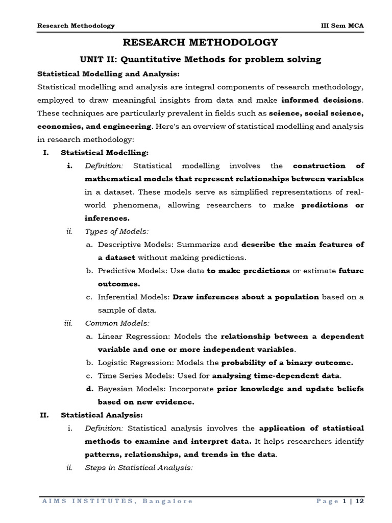 Unit II - RM Notes | PDF | Statistics | Data Analysis